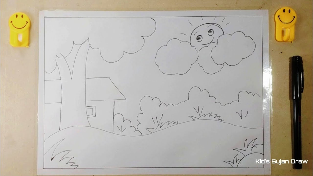 Sundor Village Scenery Drawing | Very Easy Drawing for Beginners 🖌️💞# ...