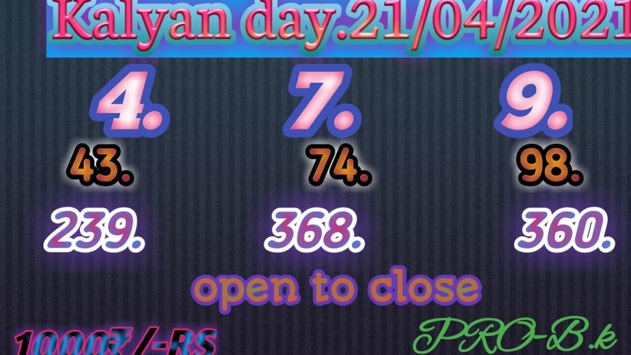 Kalyan day 22/04/2021 open to close thanks you friends - YouTube