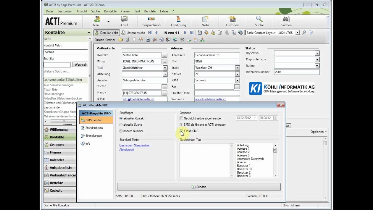 Sage ACT! Addon Software "ACT-PageME PRO" by KÖHLI INFORMATIK AG - YouTube