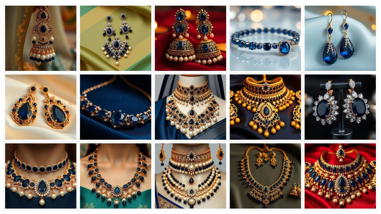 Navy Blue Jewellery Collection 2025 | Elegant Gold & Stone Designs ...