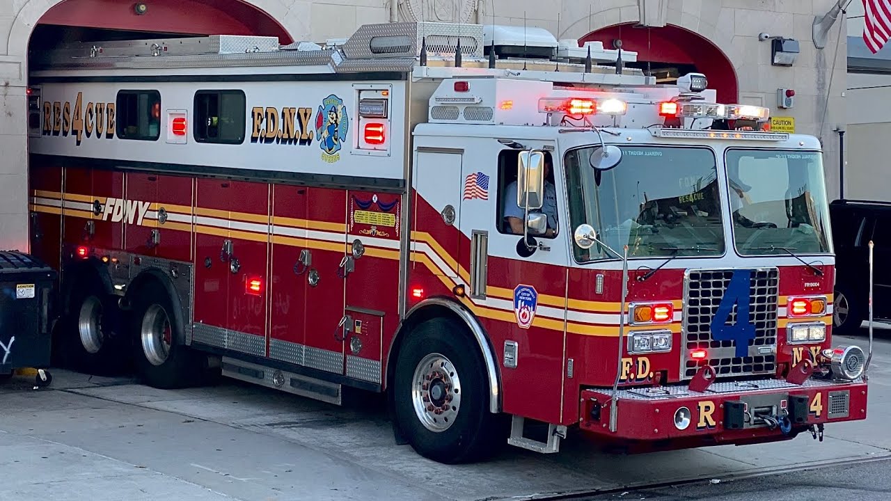 NEW YORK CITY FIRE DEPARTMENT RESCUE COMPANY 4 RESPONDING TO A WATER ...