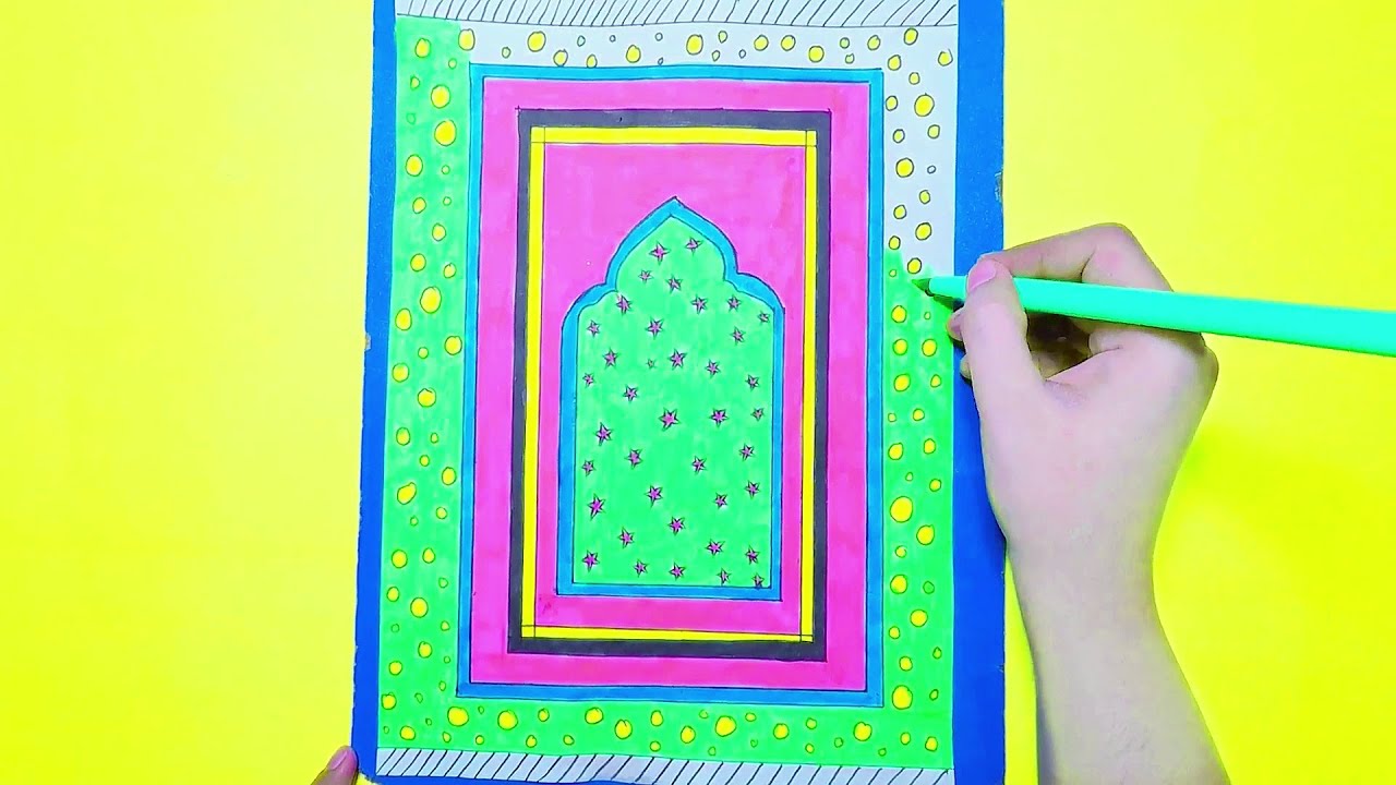 Beautiful prayer mat drawing easy | how to draw jay e namaz with colour ...
