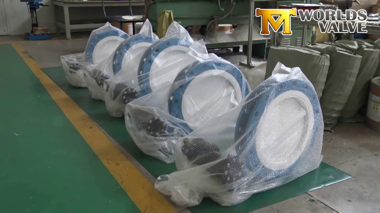 Kinds of PTFE lined butterfly valves before packing - YouTube