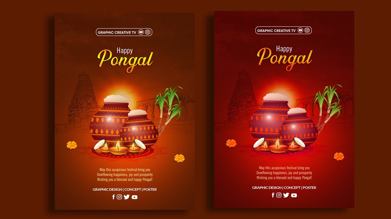 Pongal Banner Design In Photoshop | Pongal Poster Design | Pongal Flyer ...