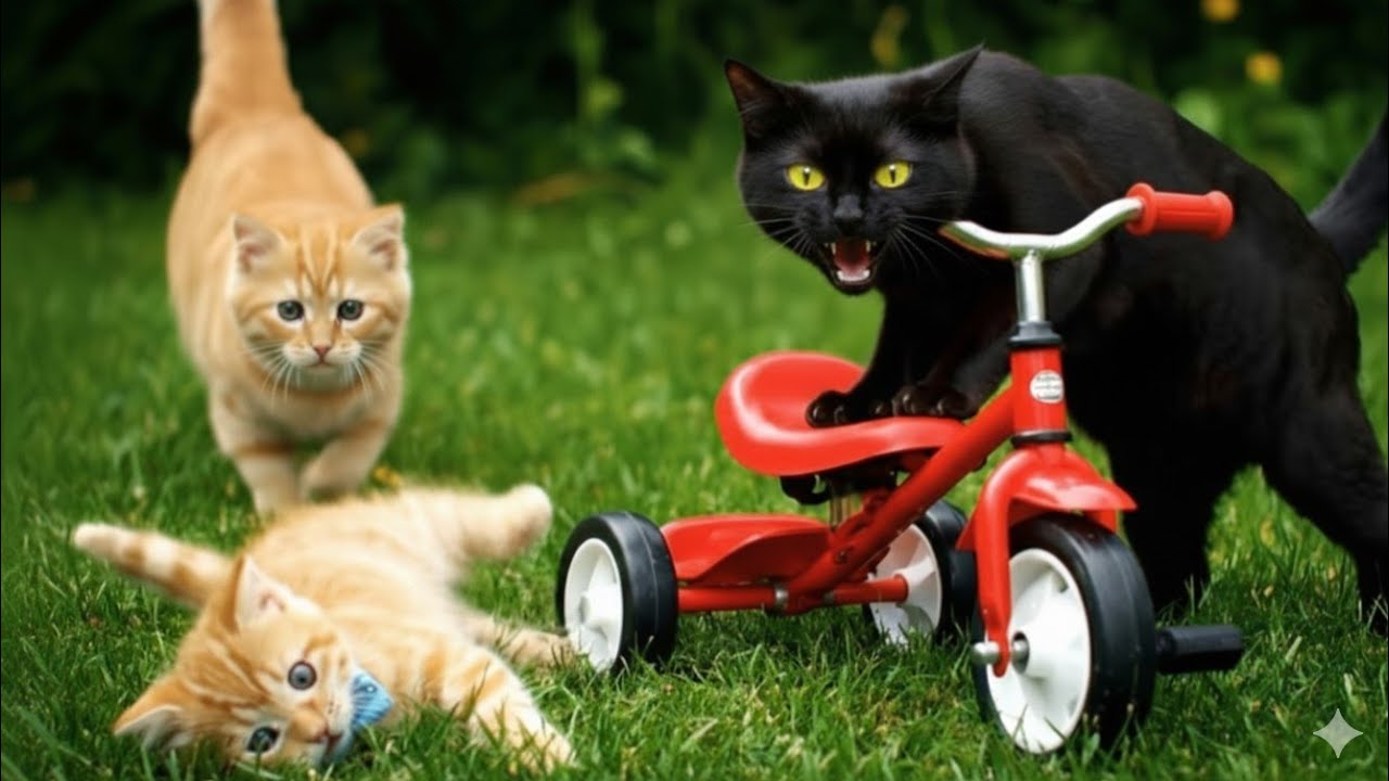 Bully Cat Steals Kitten’s Cycle 😿 | Mama Cat Calls Friends for Help 🐾 ...