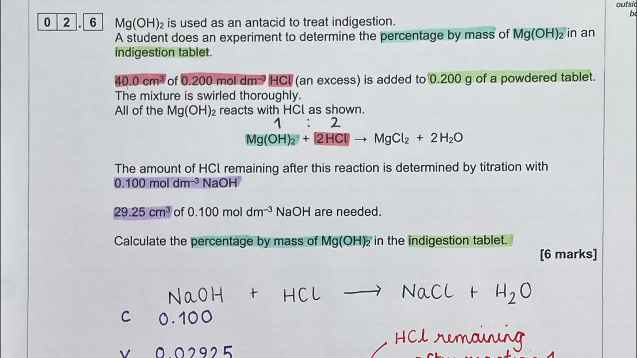 Worked exam answer - AQA AS / A level back titration calculation - YouTube
