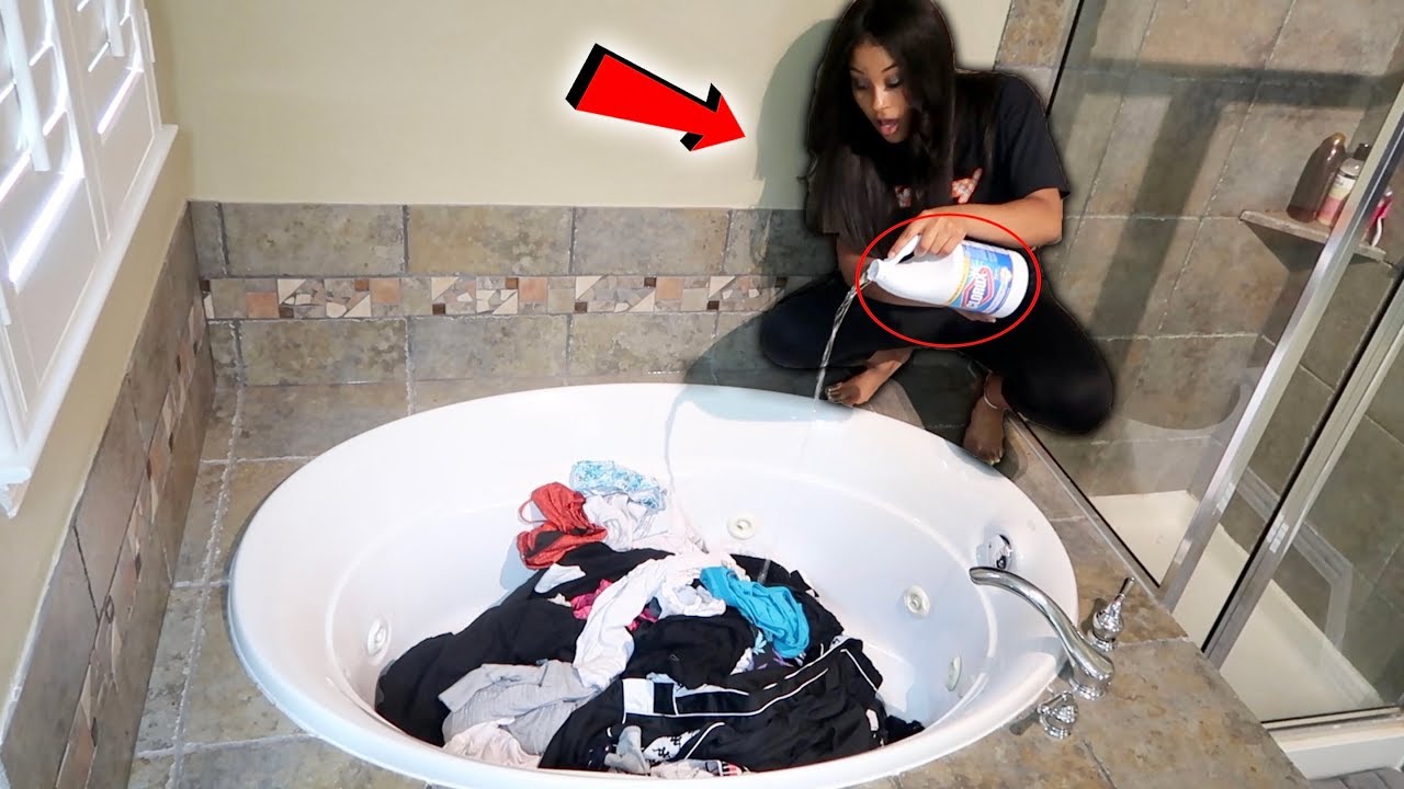 BLEACHING ALL OF HER CLOTHES PRANK!! (gone wrong!!!) - YouTube