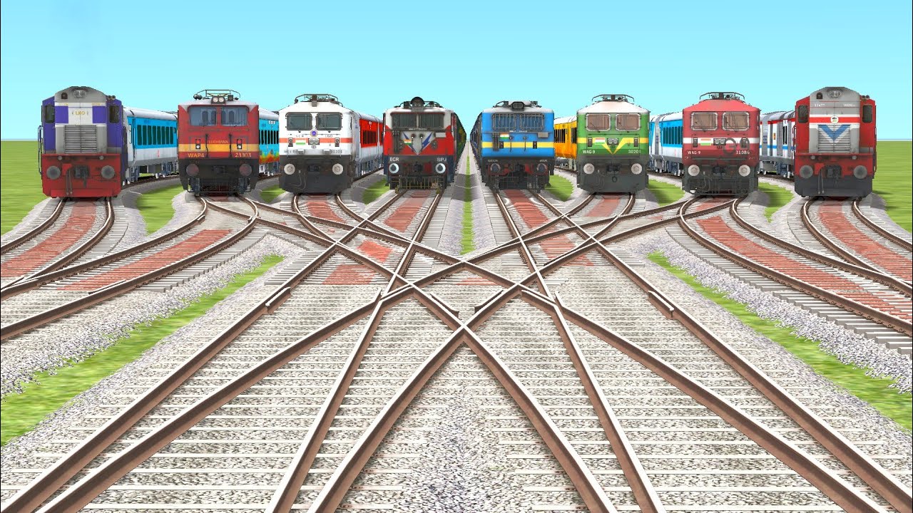 8 TRAIN CROSSING ON AX CUT RAILROAD | Electric Vs Diesel Train | Train ...