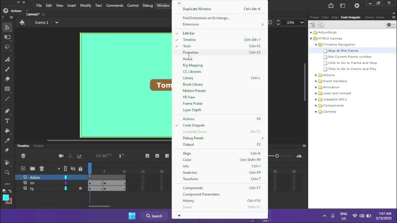 Gampang!! Cara simple menampilkan menu code snippets pada adobe animate ...