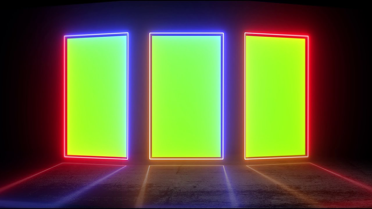 neon light green screen frame, photo frames green screen, video frame ...