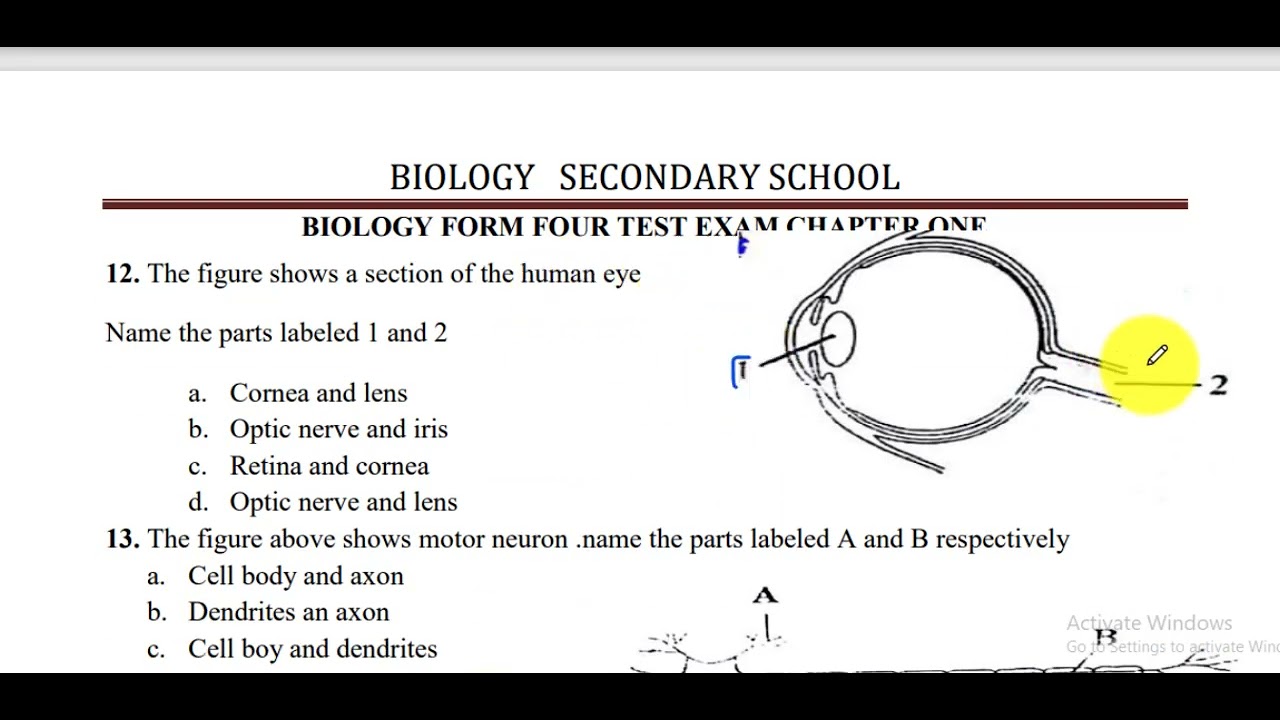 BIO FORM.4 CHAPTER ONE TEST EXAM KAALAY NALA DAAWO UNA DIYAR GALOW ...
