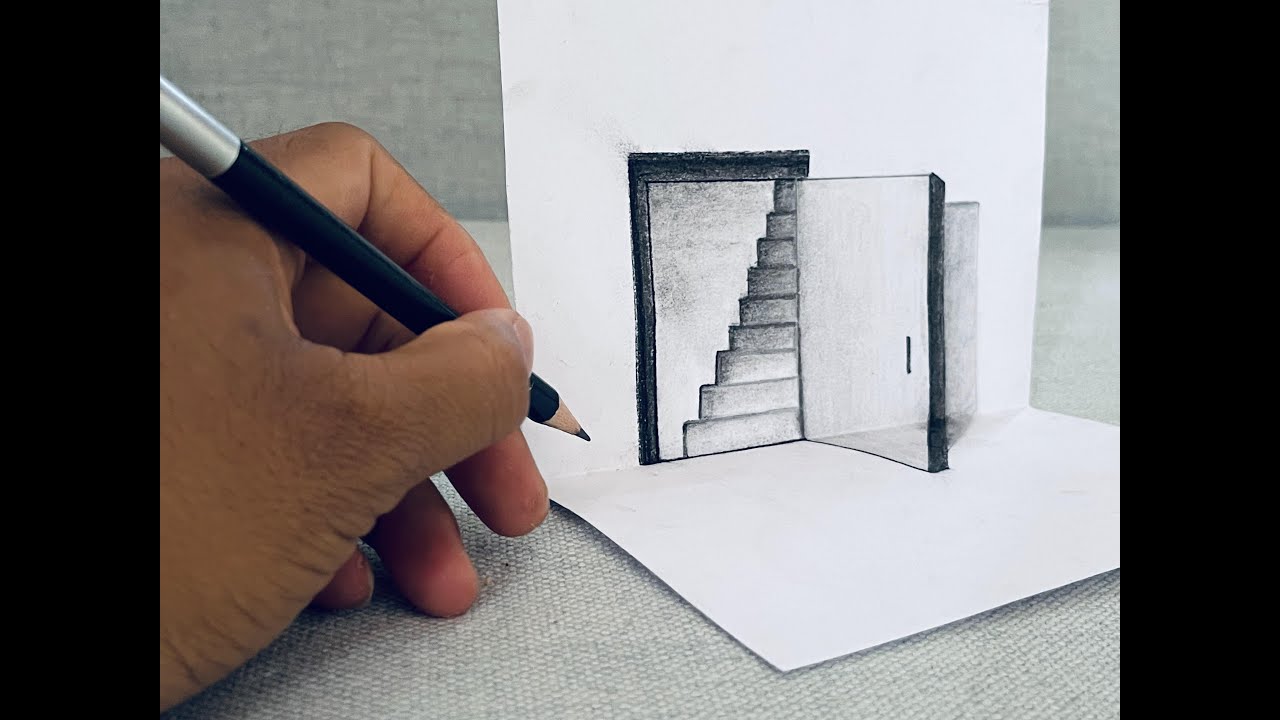 Amazing door 3d drawing on paper for beginners, how to draw 3D - YouTube