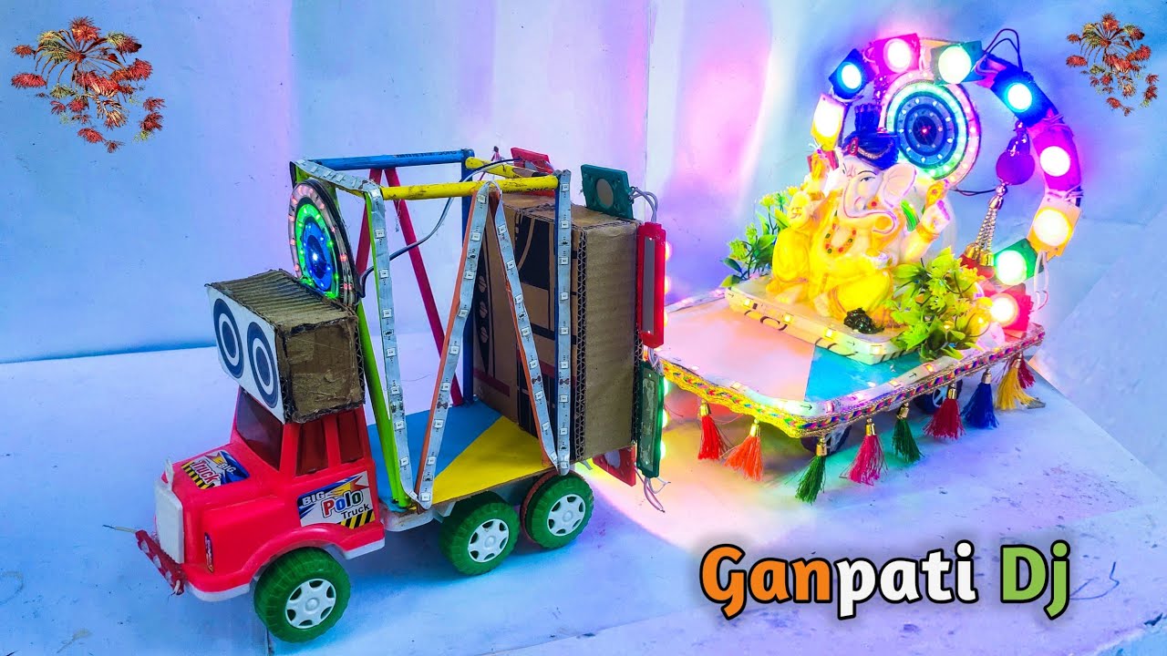 How to make Bappa Trolley Dj Truck Loding | Mini dj And Light | Dj gadi | Cardboard Dj box - YouTube