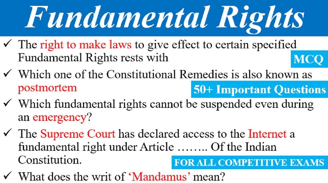 Fundamental Rights 50+ Important Questions for all Competitive Exams ...
