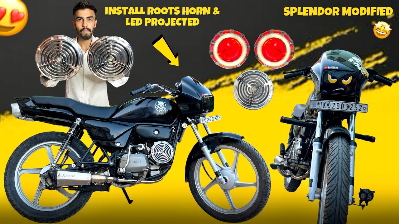 Splendor Modified | Install , Roots Horn , Led Projector | Yogesh 01 ...
