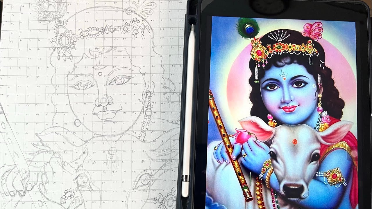 Krishna Kanhaiya Drawing | Krishna Outline~Easy Grid Method Outline ...
