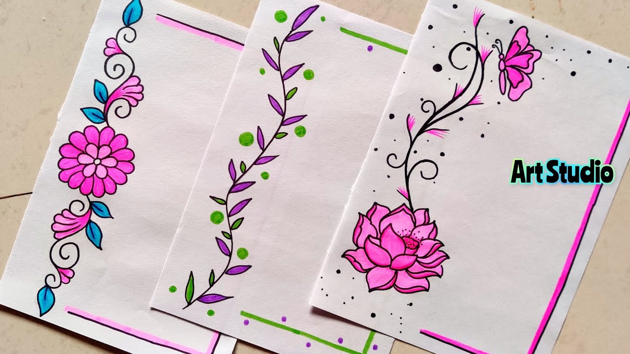 3 BEAUTIFUL BORDER DESIGNS😍/PROJECT WORK DESIGNS/A4 SHEET/FILE/FRONT ...