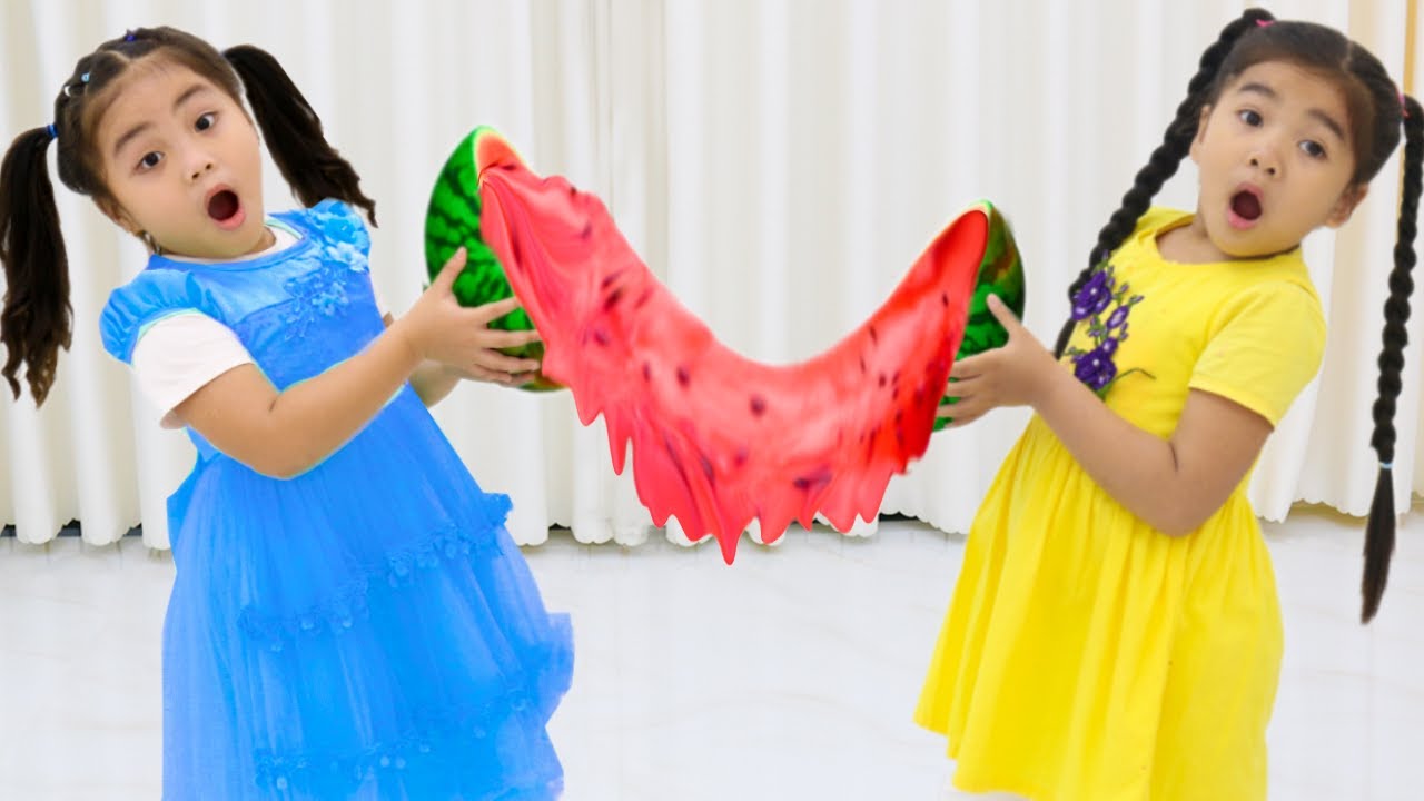 Annie and Suri Make Giant Watermelon Satisfying Slime - YouTube