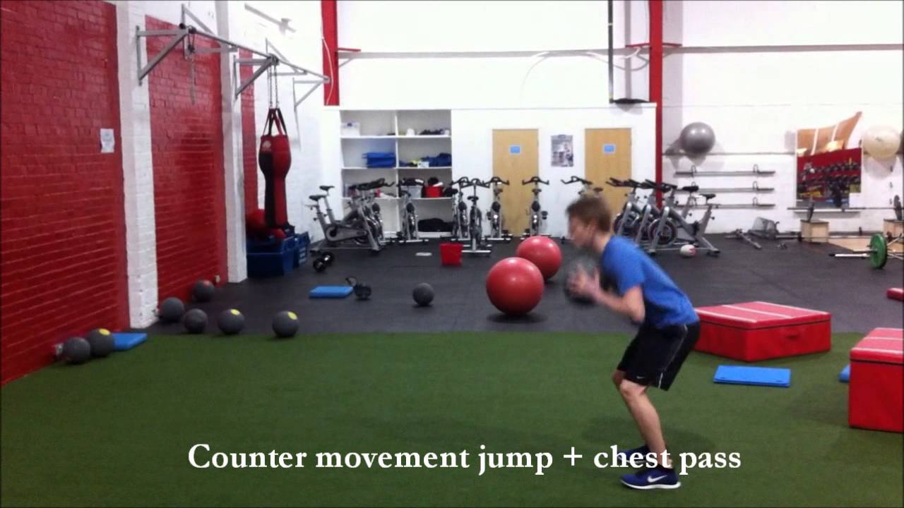 Counter movement jump with chest pass - YouTube