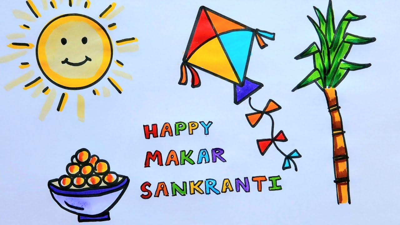 Happy Makar Sankranti Drawing / Simple Malar Sankranti Drawing easy ...