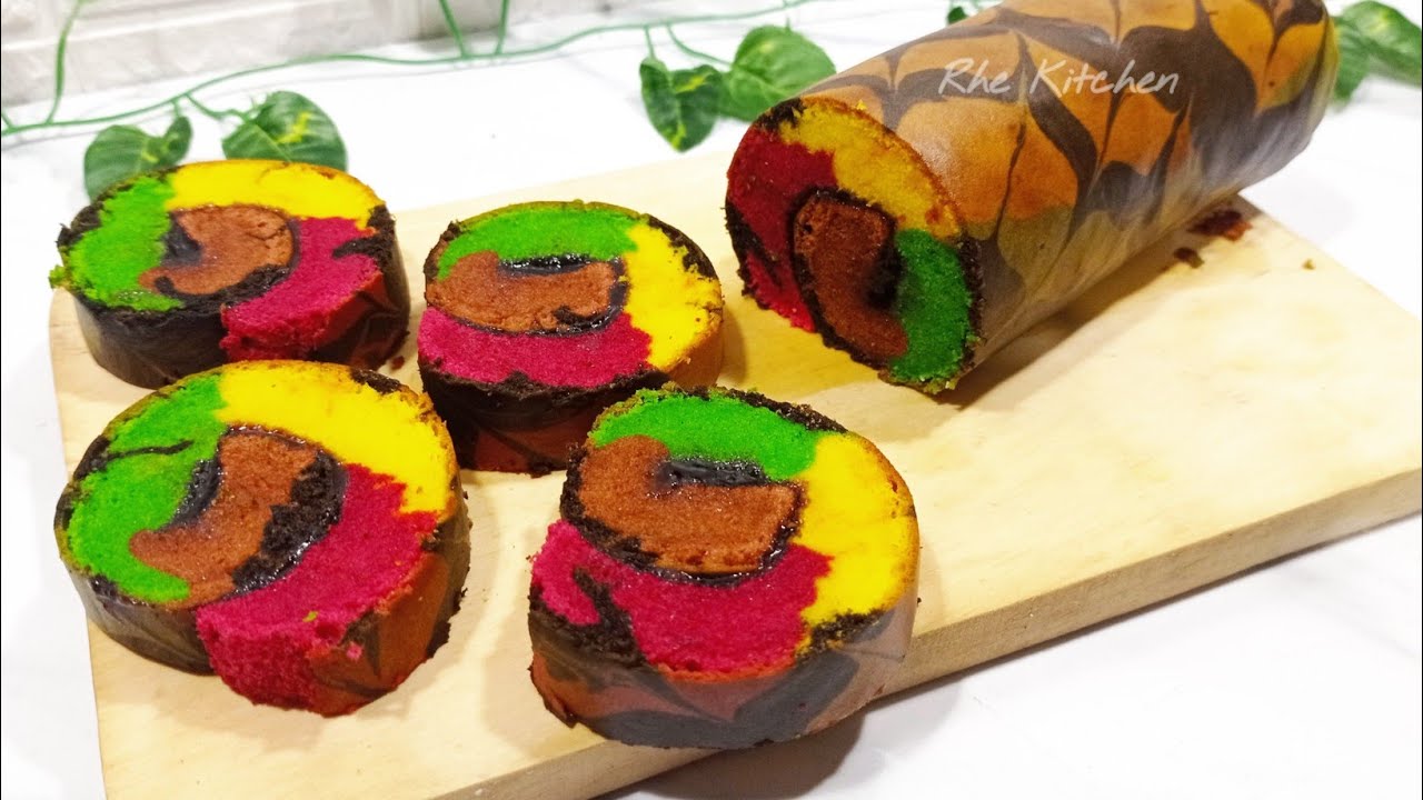Resep Bolu Gulung Rainbow Lembut | Ekonomis Hanya 3 Telur - YouTube