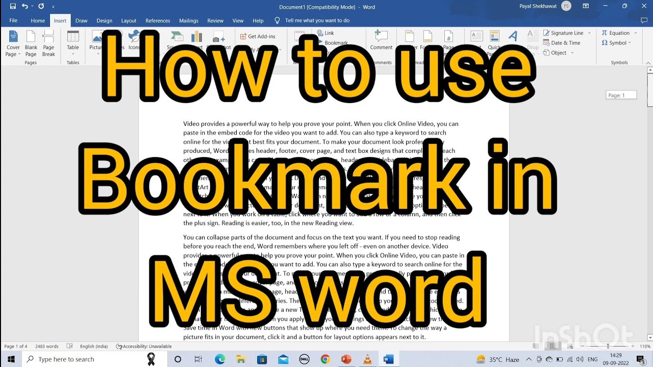 How to use Bookmark option in MS Word #msword #bookmark #insert #tab ...