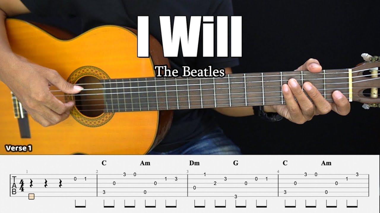 I Will - The Beatles - Fingerstyle Guitar Tutorial + TAB & Lyrics - YouTube