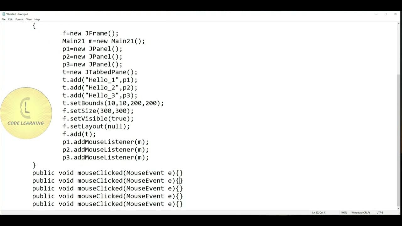 Java | Swing class 'JTabbedPane - add MouseListener' | CodeLearning - YouTube