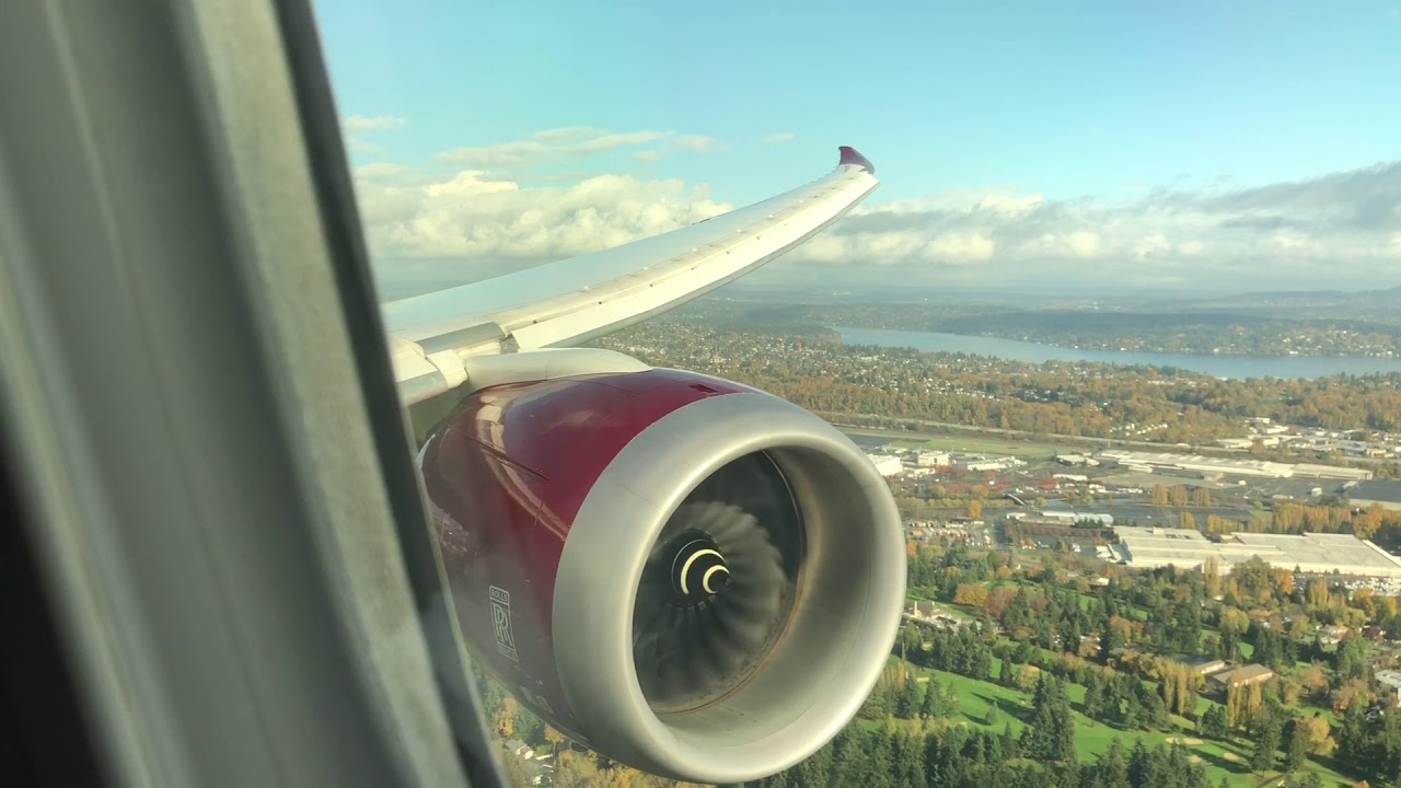 Virgin Atlantic port side engine on landing at Seatac - YouTube