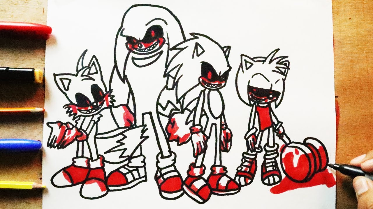 COMO DIBUJAR a SONIC EXE TEAM / SONIC EXE KNUCKLES EXE AMY ROSE EXE Y ...