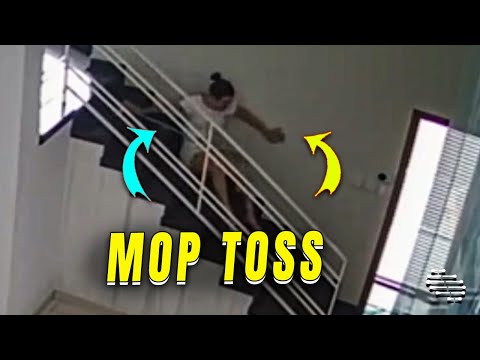 Lady Slips Then Slams and Throws Mop