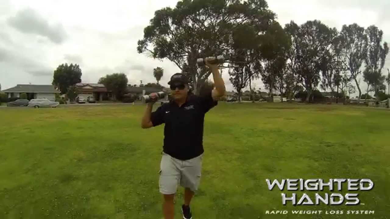 Heavyhands - Weighted Hands Walking To Overhead Press Front View - YouTube
