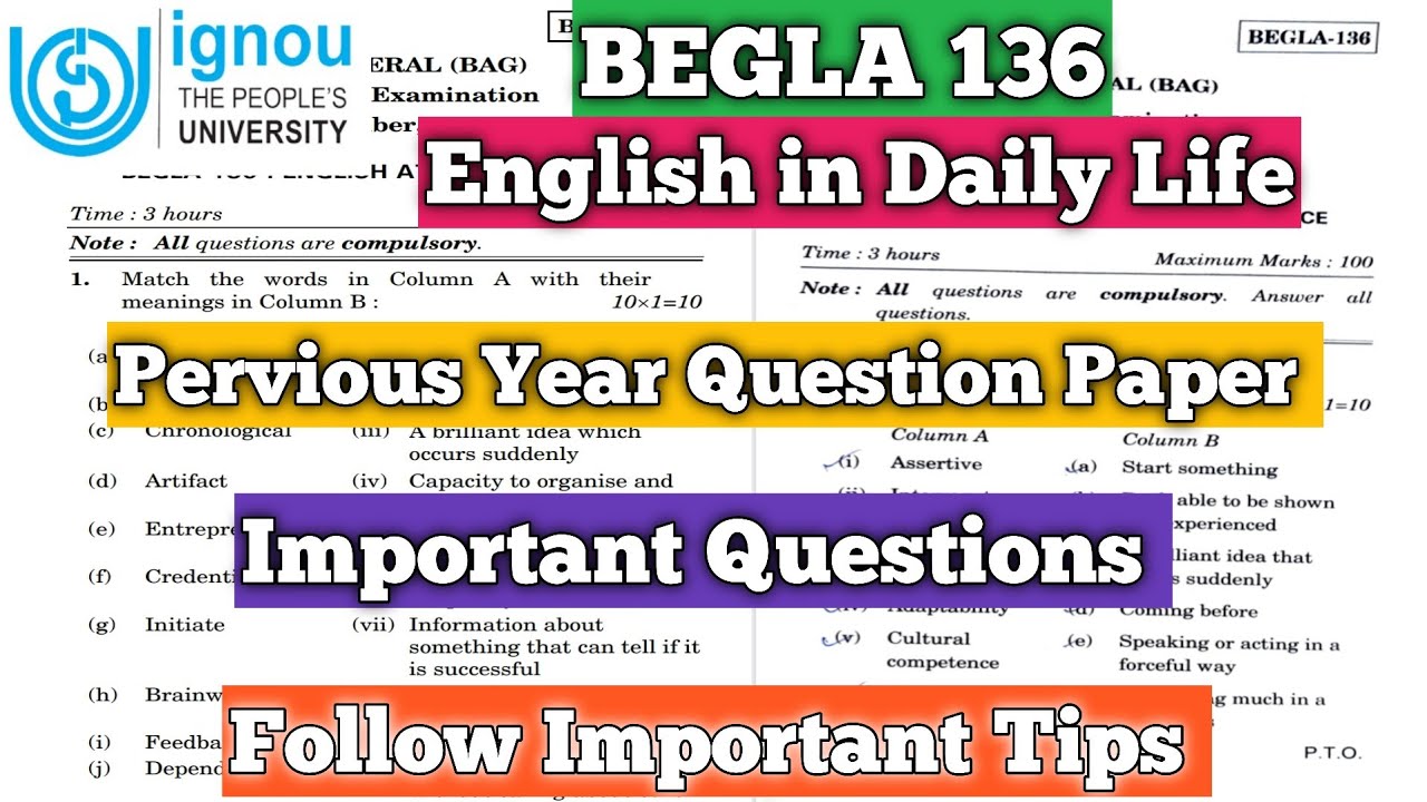 BEGLA 136 Pervious Year Question Paper Important Questions BEGLA 136 ...