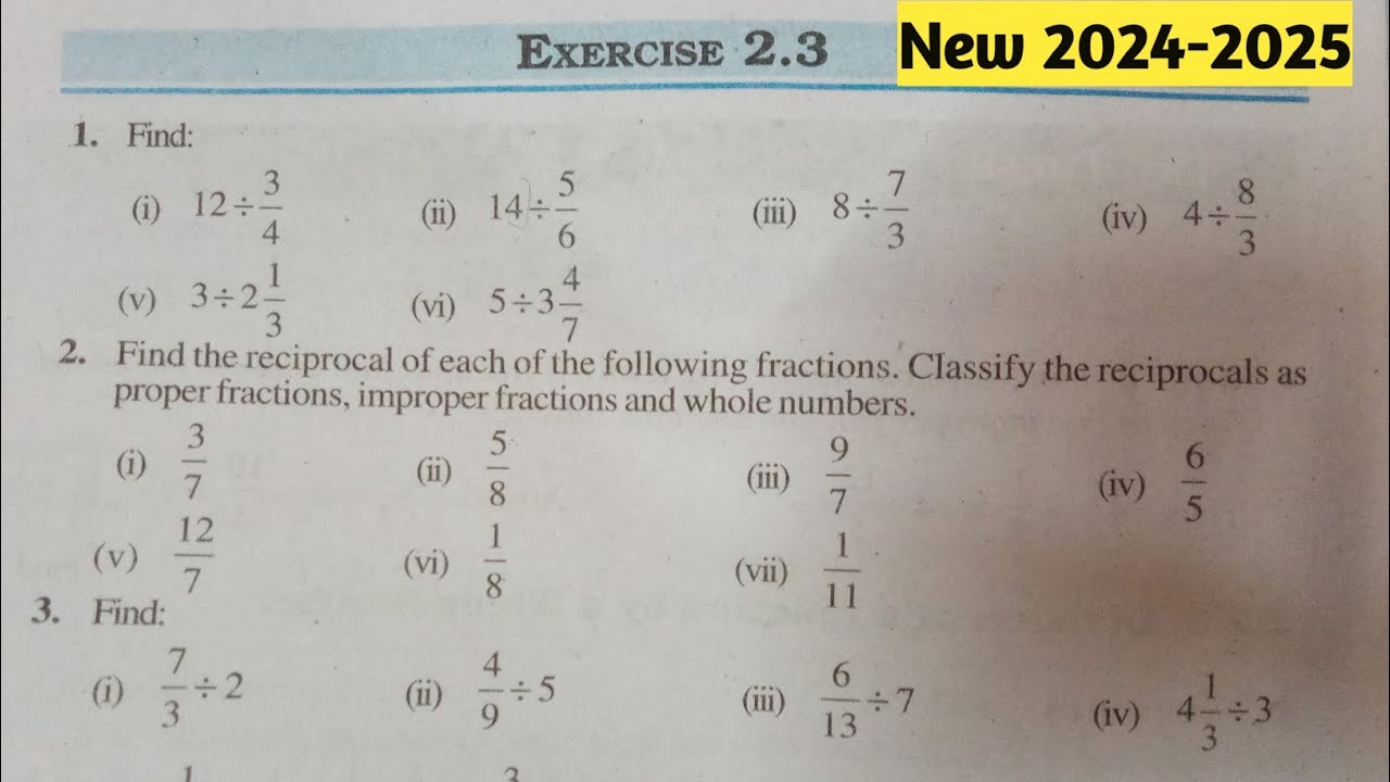 NCERT Class 7 Maths chapter 3 Exercise 3.2 Class 7 Maths Reciprocal ...