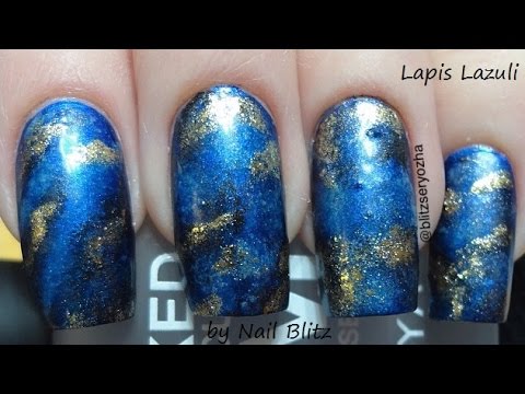 Easy Lapis Lazuli DIY Nail Art Tutorial - YouTube