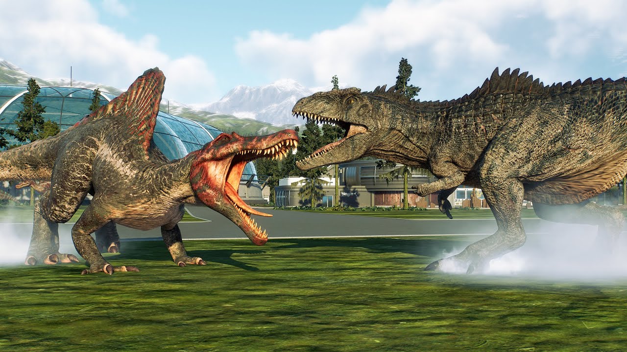Jurassic World Evolution 2🌎 SPINOSAURUS vs GIGANOTOSAURUS - YouTube