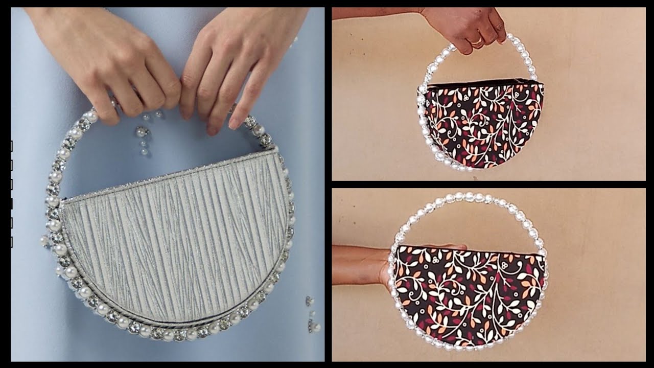DIY Embellished half moon hand bag // How to make elegant bag at home ...