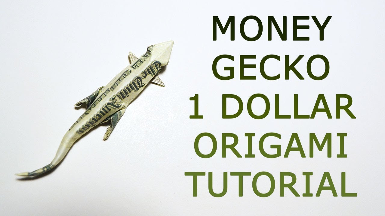 Money GECKO (LIZARD) Origami 1 Dollar Tutorial DIY Folded No glue and ...