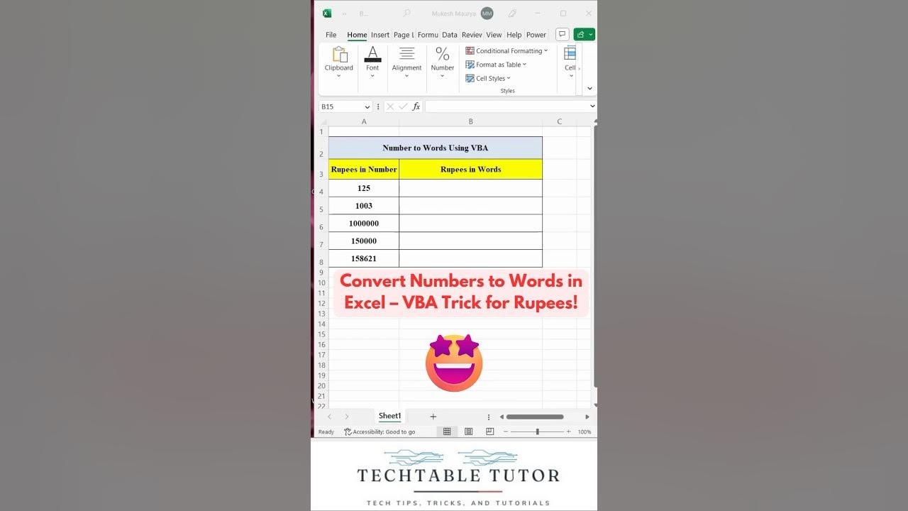 Convert Numbers to Words in Excel 💸 – Magical VBA Trick for Rupees! #excel #excelshorts #shorts ...