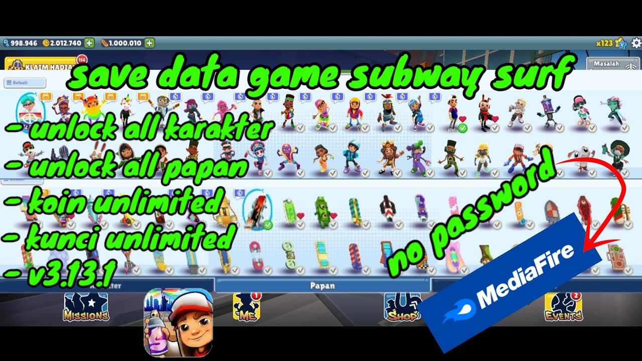 save data game subway surf unlock all karakter, papan & unlimited koin ...