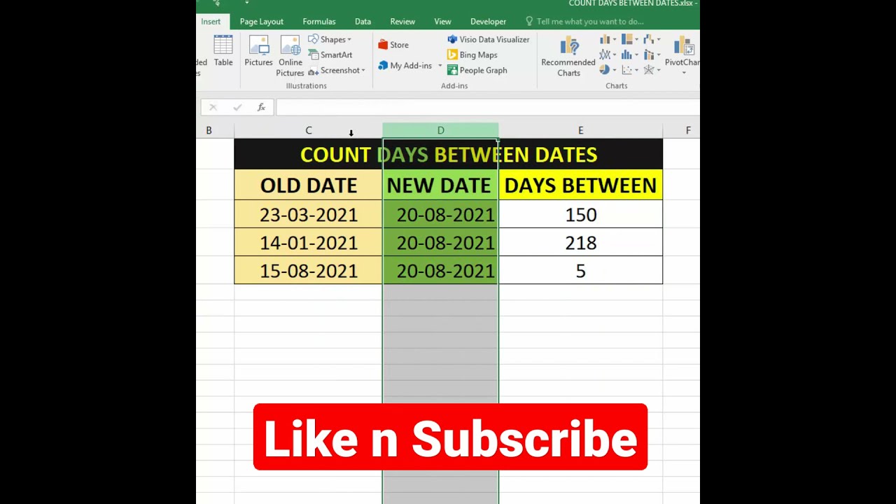 Count Days Between The Dates In Excel Find Days Between Dates In Count Days Between The Dates In Excel Find Days Between Dates In