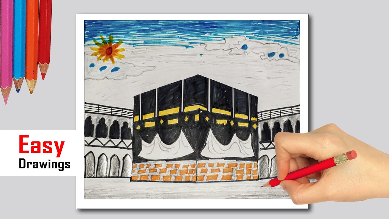 how to draw makkah easy || how to draw makkah step by step || Amazing ...