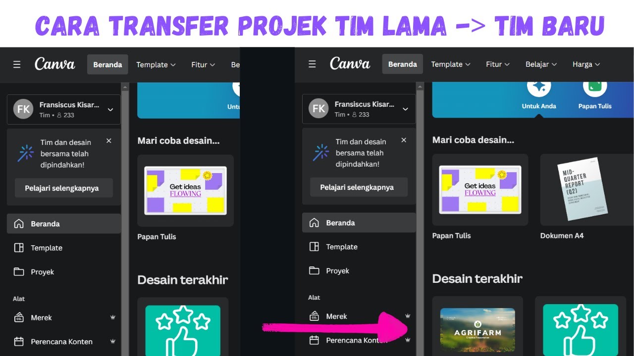 TUTORIAL TRANSFER PROJEK CANVA DARI TIM LAMA KE TIM BARU MELALUI HP DAN ...