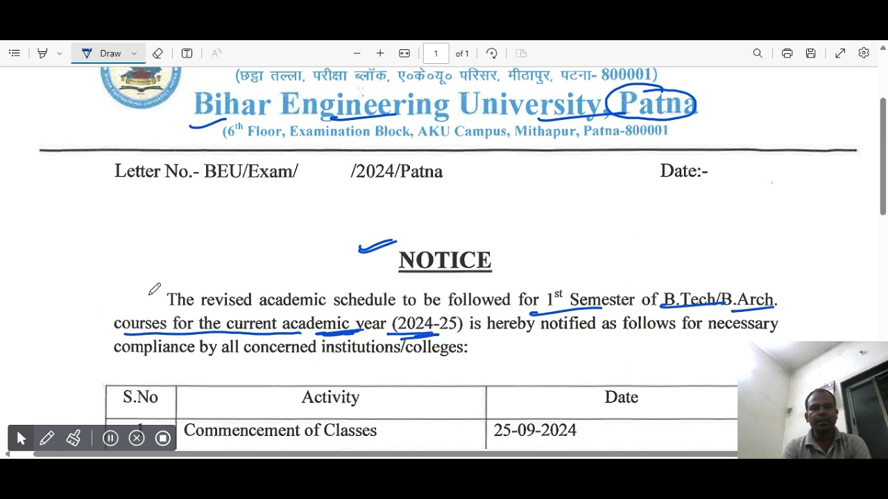 Bihar Engineering university Patna | B-tech 1st semester schedule ...