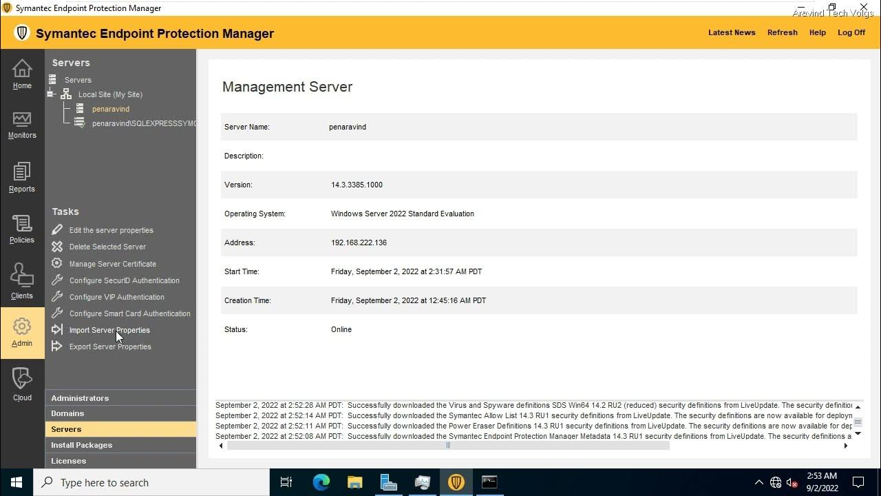 how to import symantec endpoint protection manager server properties - YouTube