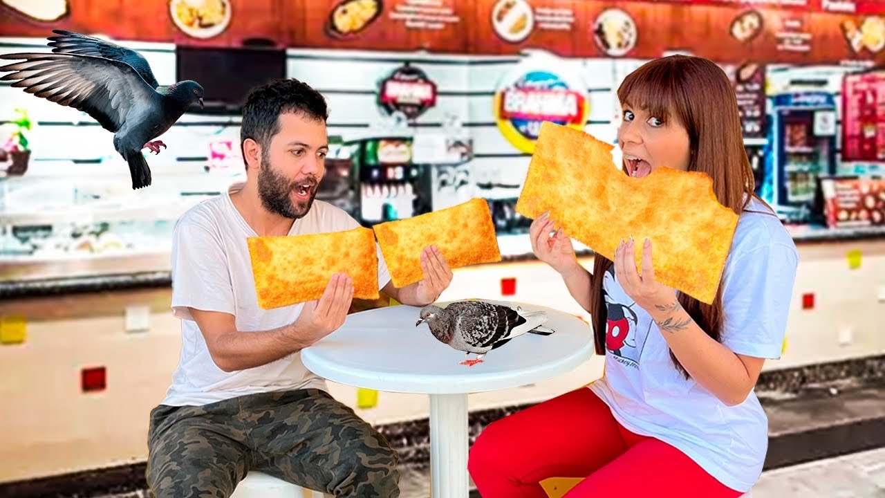 COMEMOS UM PASTEL DE POMBO GIGANTE - YouTube