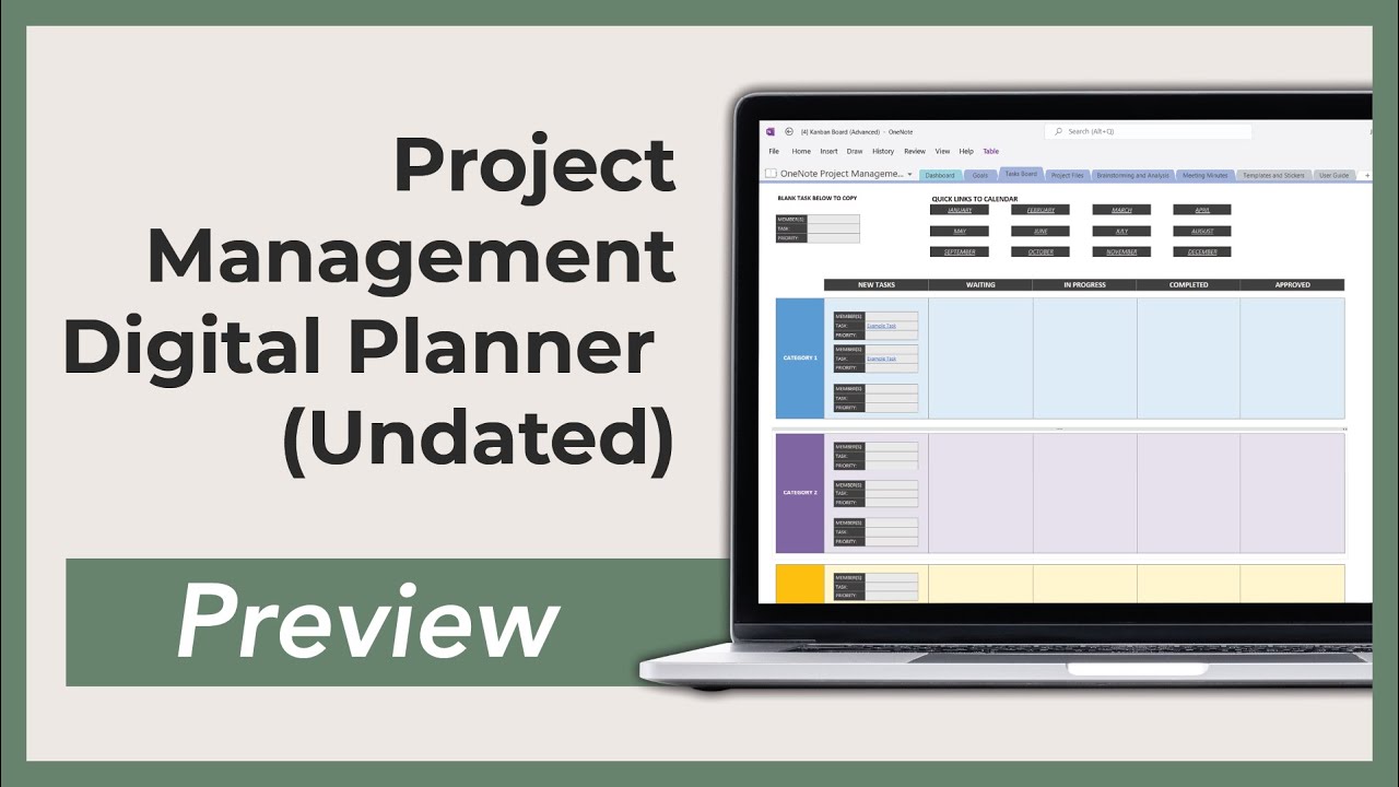 OneNote Project Management Planner (Undated) | PREVIEW - YouTube