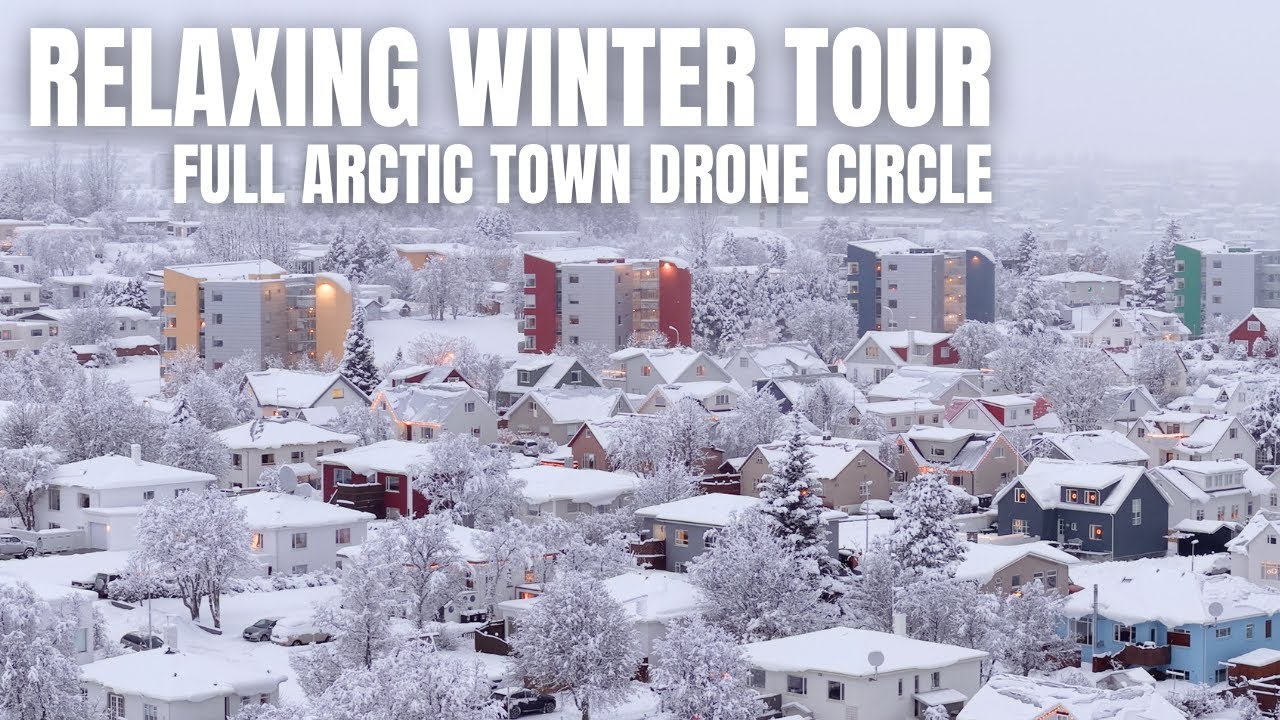 Relaxing and Beautiful Snowy Arctic Town View - Full Drone Circle - YouTube