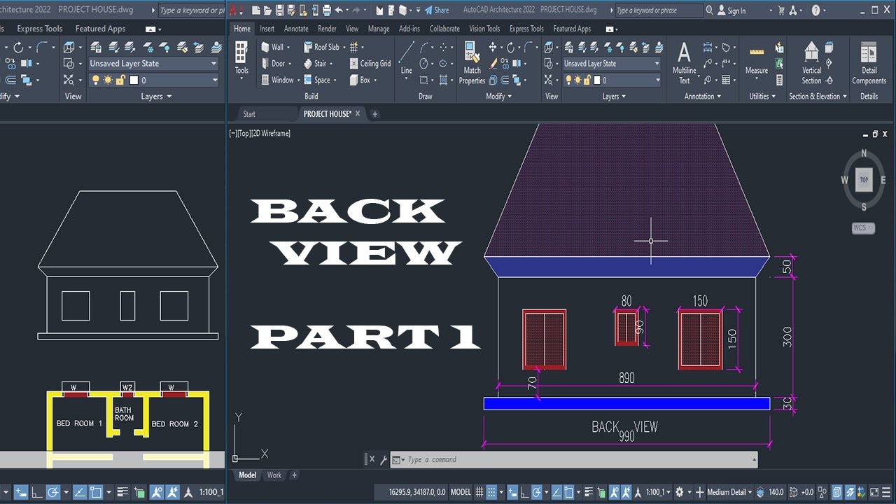 Autocad 2023 Tutorial for beginners back view elavation part 1 - YouTube