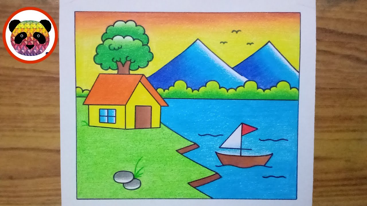 Scenery Drawing / How to Draw Beautiful Landscape Scenery / Village ...